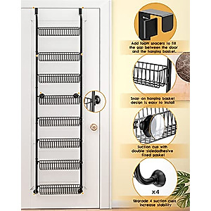 TIMEBAL 8 Tier Over the Door Pantry Organizer, Over the Door Organizer and Storage Rack with 8 Full Baskets, Metal Hanging & Wall Mounted Kitchen Storage Spice Rack, Bathroom Over Door Organizer-Black
