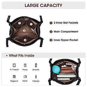 Kattee Women Soft Genuine Leather Totes Shoulder Bag Purses and Handbags with Top Magnetic Snap Closure (Black)