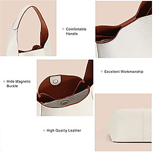 Women Hobo Handbag Soft Leather Bucket Shoulder Purse Designer Fashion Tote Bag for Work Travel Shopping, Light Tan