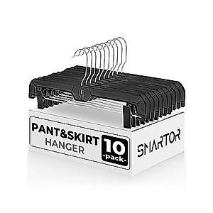 SMARTOR Pant Hangers & Skirt Hangers - Clips Hangers for Shorts, Shirts, Jeans, Dresses, Slacks, Coats, Clothes - Durable, Black Pant Hangers, Plastic Pant Hangers with Clips, Space Saving - 10 Pack