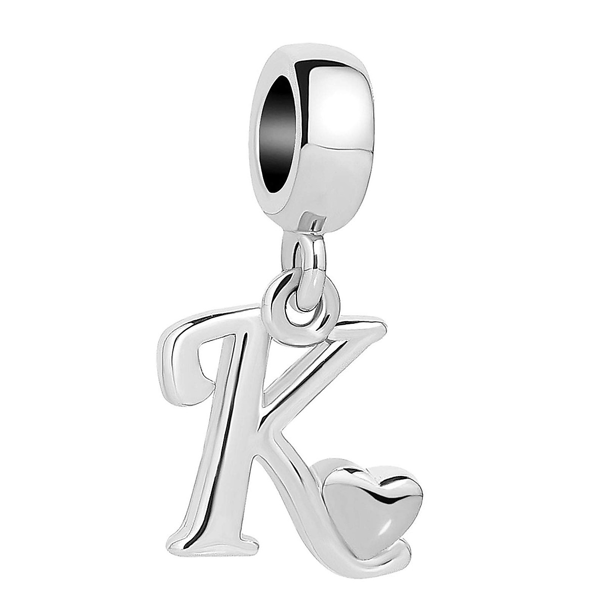 KunBead Initials K Letter Alphabet Love Heart Birthday Dangle Charm Compatible with Pandora Bracelet for Women