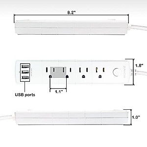 Power Strip with USB ZLMHONE Power Strip with 4 Outlet 3 USB Ports 5 Feet Extension Cord Multi Outlets Flat Plug Power Bar Desktop Charging Station for iPhone/iPad/PC/Home/Office/Dorm/Travel