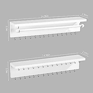 ROSE BLOOM Jewelry Organizer Wall Mounted, Wood Hanging Jewelry Organizer Holder with Removable Bracelet Rod and 42 Hooks for Hanging Rings, Earrings, Necklace Display, Set of 2, White