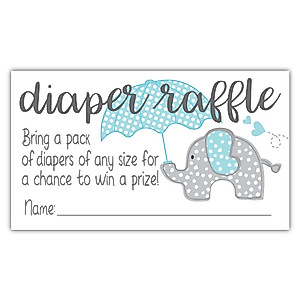 Blue Elephant Diaper Raffle Tickets (50 Count) - Boy Baby Shower Game