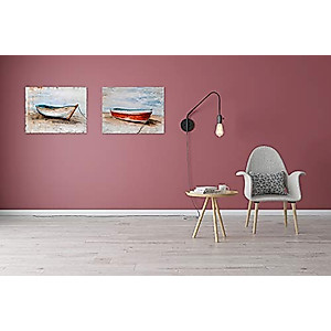 SYGALLERIER Coastal Canvas Wall Art Hand Painted Boat Still Life Painting Modern Nautical Pictures Aesthetic Artwork for Living Room Bedroom Bathroom Decor