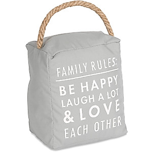 Pavilion Gift Company Family Rules: Be Happy Laugh A Lot Door Stopper, Grey