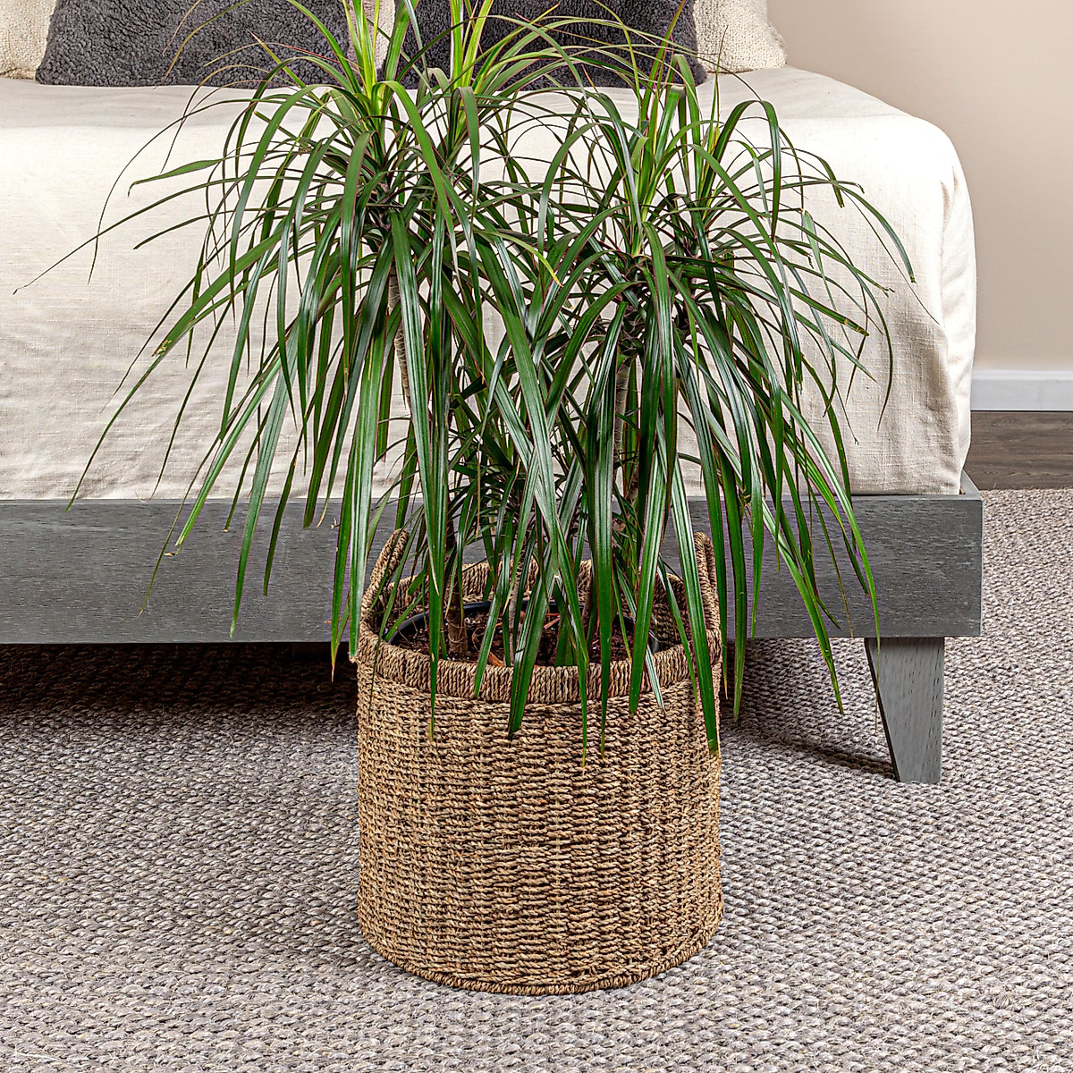 Household Essentials Round Seagrass Basket with Handles, Natural