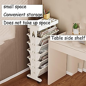 6 Tier Mobile Bookshelf, Rolling Utility Cart, Rolling Utility Cart, Bookshelf Organizer with 360° Universal Wheel, 6 Tier Floor Standing Bookcase Storage Organizer Rack (Beige)