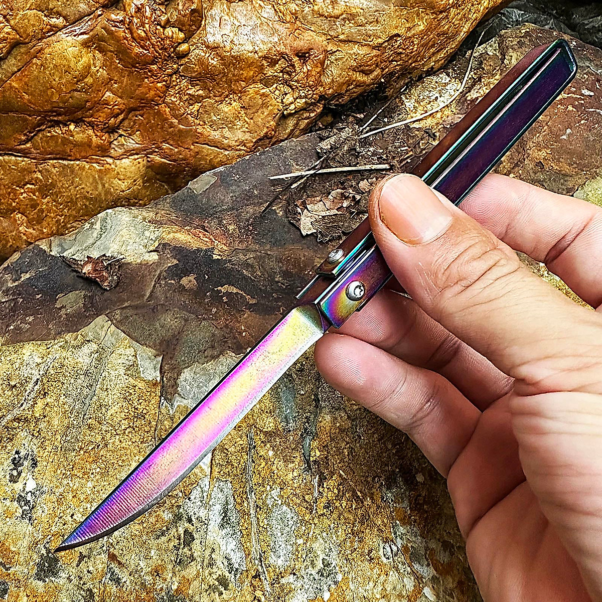 WILD TACTICAL Survival Folding Pocket Knife, MINI Hunting Camping Knife, Multi-Color Titanium Steel Safety Fold Handle Design, good for Outdoor Hiking Fishing