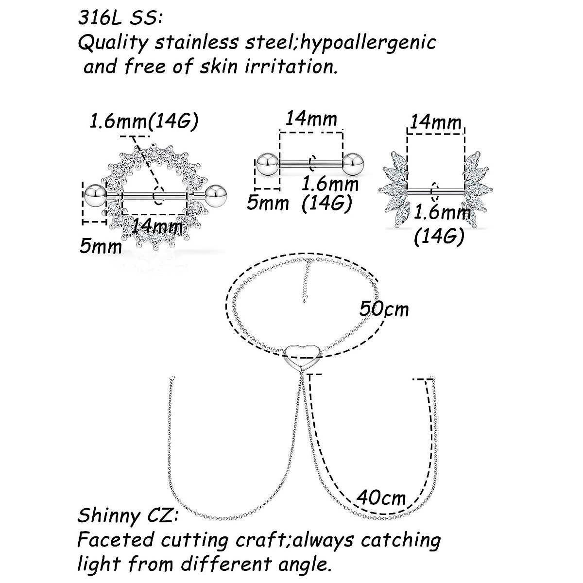 Vqoxaggi 14G Nipple Rings for Women Surgical Steel VXG0002 0