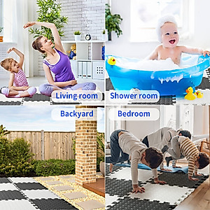 Tamiplay Foam Play Mat for Baby, 0.4 Inch EVA Soft Non-Toxic Baby Playmat, Interlocking Floor Mats, Solid Colored Foam Puzzled Floor Mats, Baby Play Mat Exercise Mats, 16 Tiles(White/Black)