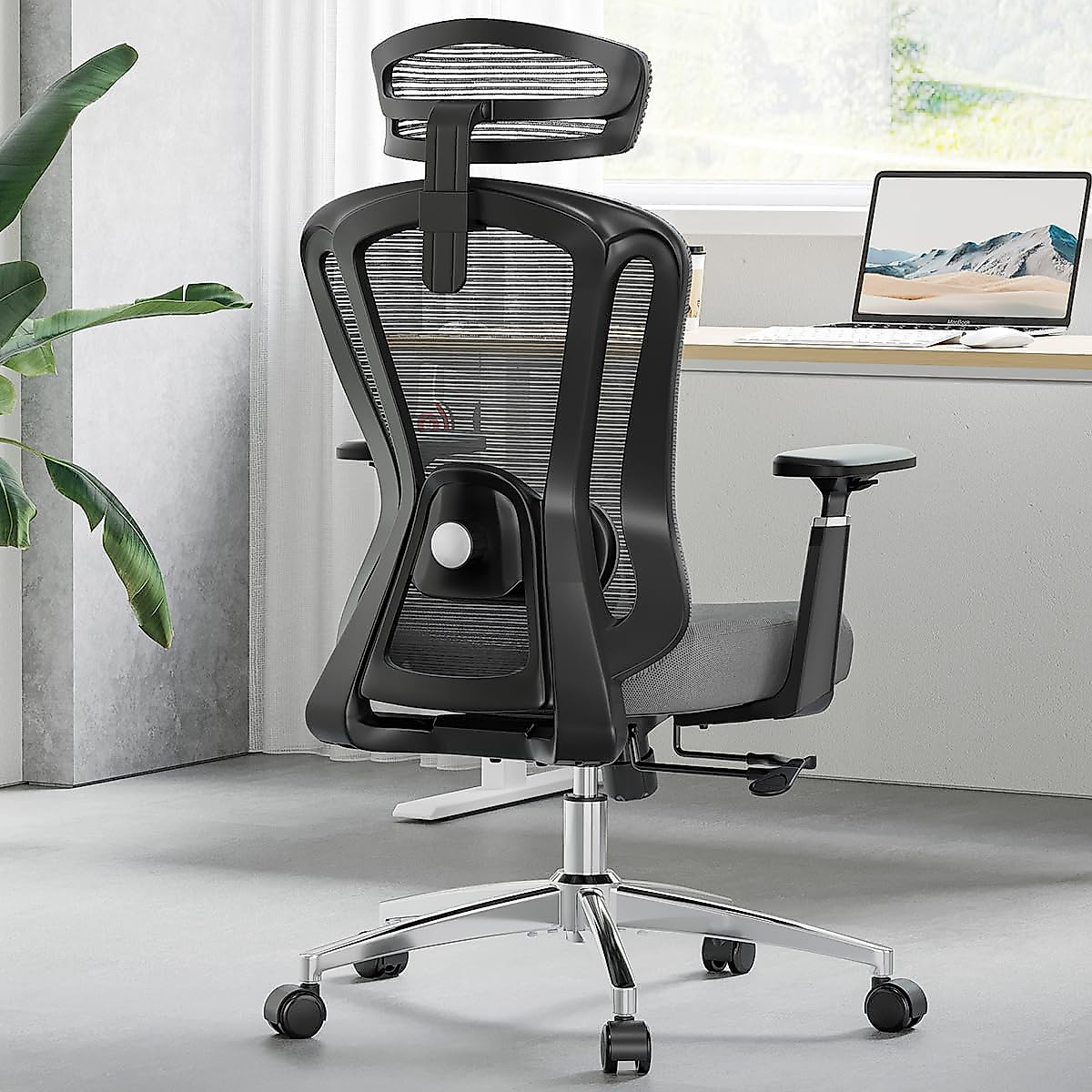 Farini Office Chair Ergonomic Desk Chair, High Back Office Chair with Wheels, Home Office Chair for Heavy People, Office Chair Adjustable Seat Depth, 3D Armrests and Adjustable Headrest, Gray