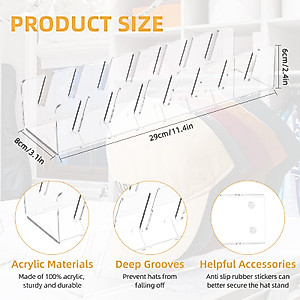 AtawLege 2024 New Hat Stand for Baseball Caps Display and Organizer, 2Pcs No Install Acrylic Hat Storage Stand, Hat Holder for 14 Caps, Hat Organizer for Bedroom, Closet, Dresser(Transparent)