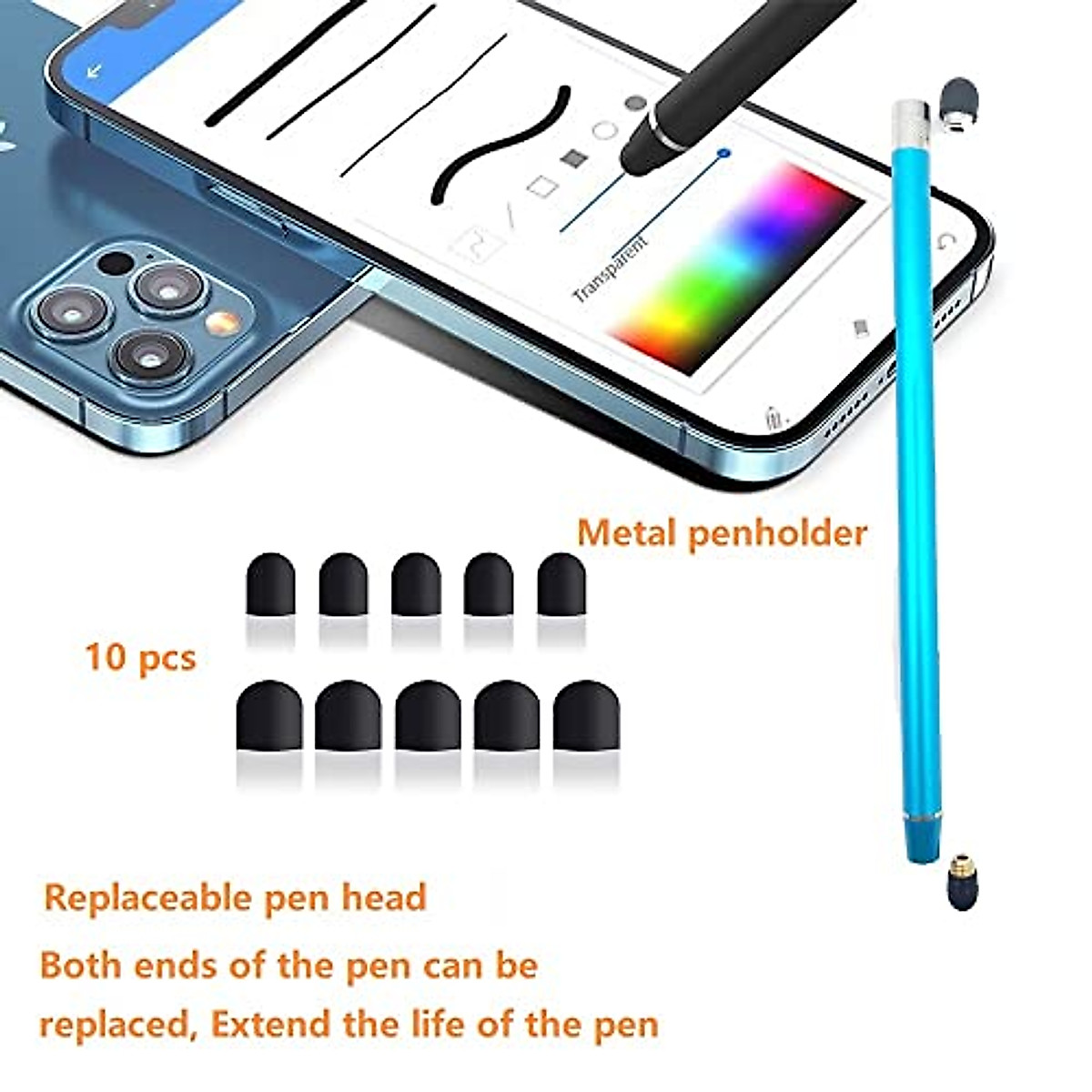 Stylus Pens for Touch Screens(5 Pack), 10 Replaceable Tips High Precision Capacitive Stylus Pen for iPad iPhone Android Tablets and All Universal Touch Screen Devices