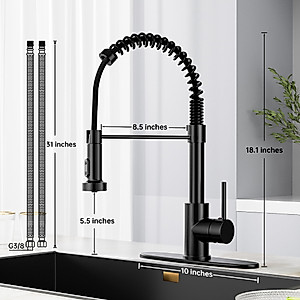Black Kitchen Faucet with Pull Down Spray Head Stainless Steel Single Handle Pull Out Spring Loaded Sink Faucet 1 Hole or 3 Hole Dual Function for Farmhouse Camper Laundry Sundry RV Wet Bar