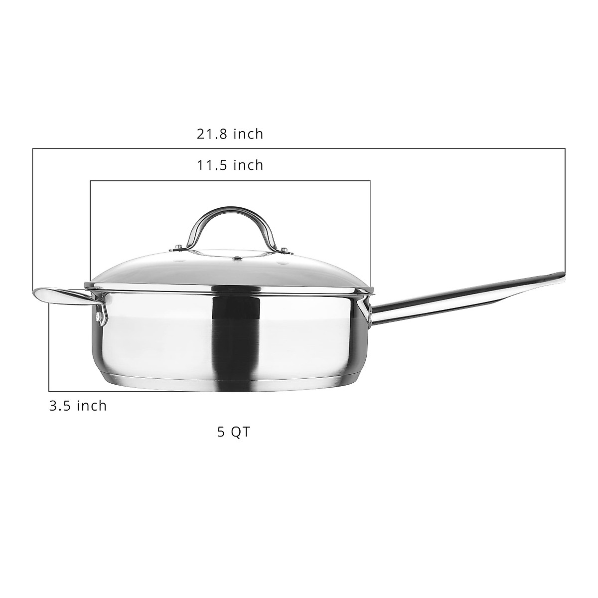 Bergner - Gourmet - 5 Quart Sauté Pan with Lid – Stainless-Steel Non-Stick Saucepan with Tempered Glass Lid - Even Heat Distribution - Safe For All Stove Types
