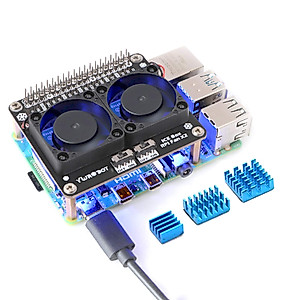MakerFocus Raspberry Pi 4B Dual Cooling Fans, Raspberry Pi 4B Heatsink Kit, Raspberry Pi 4B GPIO Expansion Board DC 5V 0.2A with LED Compatible with Raspberry Pi 4B / 3B+ / 3B / 3A+