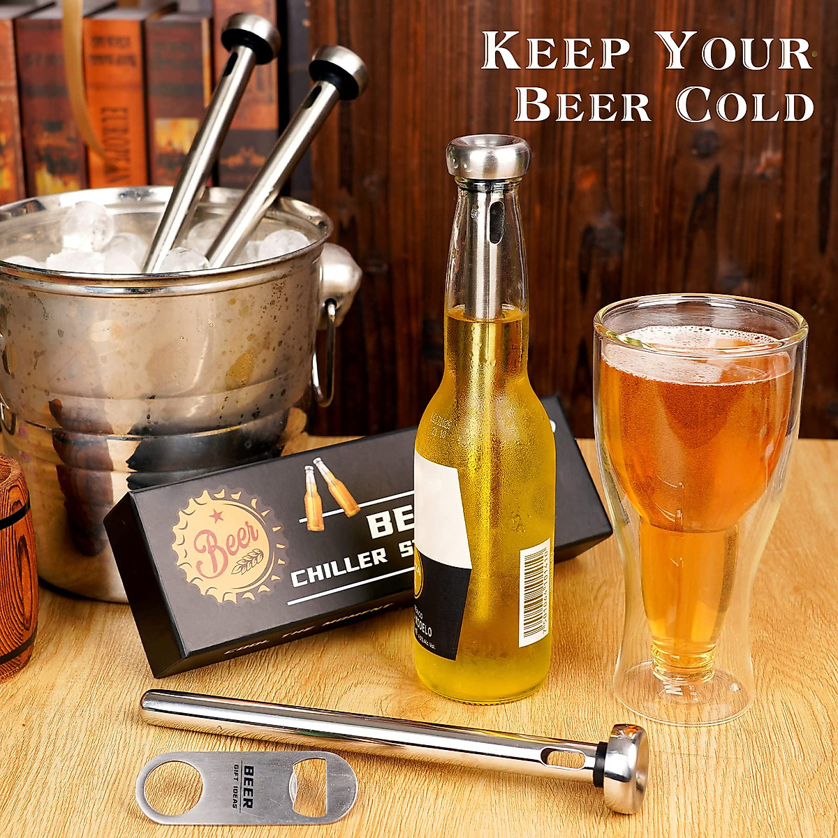 Gifts for Men Dad Husband, 2pc Beer Chiller Sticks with 1 Bottle Opener, Mens Birthday Gifts Idea for Father Brother Adults Who Have Everything, Unique Cool Stuff Gadgets Beer Lover Presents