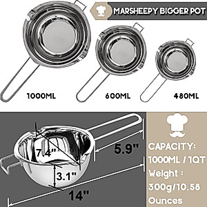 1000ML/1QT Double Boiler Chocolate Melting Pot with 2.3 QT 304 Stainless Steel Pot, Chocolate Melting Pot with Silicone Spatula for Melting Chocolate, Candy, Candle, Soap, Wax