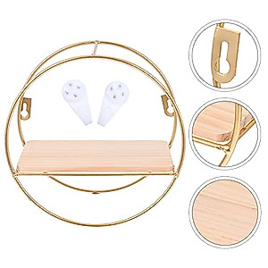 Cabilock 1pc Shelf Book Wood Sculpture Holder Rack Durable Metal Wire Vase Art Golden Wall-Mounted Wrought Room Bathroom Entryway Home Style Round Living Storage Rustic Plant Key Mounted