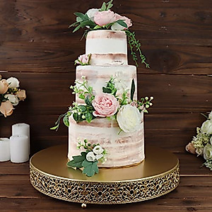 Efavormart 16" Round Lace Gold Metal Wedding Cake Stand, Dessert Display Stand Glossy Metallic Finish for Dessert Cupcake Pastry Candy Display Plate Event, Birthday Party