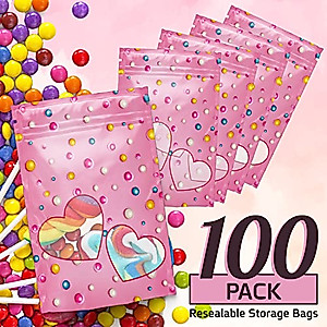 Resealable Standup Bags 5X8 inches. 100 Pk – Airtight, Waterproof, Zip Lock Seal and/or Heat Seal - Opaque Foil Pouch - Food Grade Bags For long shelf-life Storage (Large, candy)