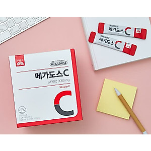 Megadose Vitamin C Powder 3000mg. 100 Count Single Serve Sticks. Pure High-Potency Immune Support No Additives No Artificial Ingredients. Fast Absorption, Antioxidant, Anti-Inflammatory, Non-GMO