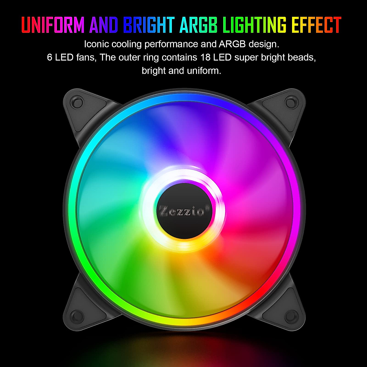 Zezzio 3PCS 120mm Addressable RGB PWM Case Cooling Fan for PC Cases with Controller(3pcs 12cm)