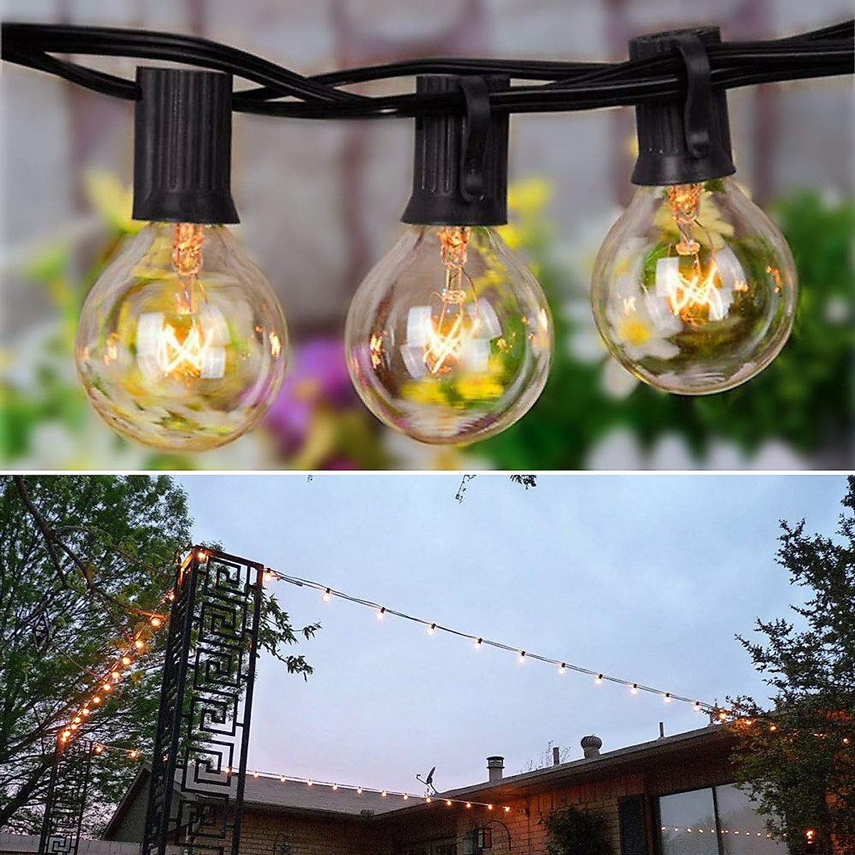 Upook Outdoor String Lights G40 Globe Patio Lights 25 Ft 27 Clear Bulbs (2 Spare) Indoor Commercial Decor Outdoor Lights Connectable Waterproof for Christmas Party Wedding Garden Porch Deck, Black…