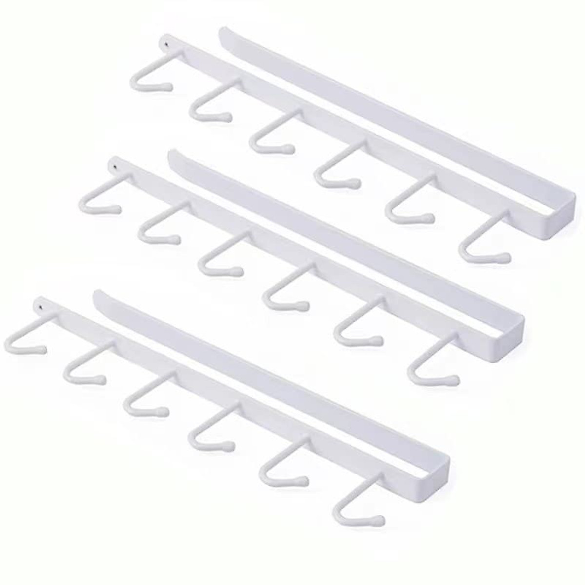CAROYINO 3pcs x 6 Hook Coffee Cup Mug Holder for Kitchen, Fit for 1 Inch Thickness Shelf or Less Without Any Lip (White)