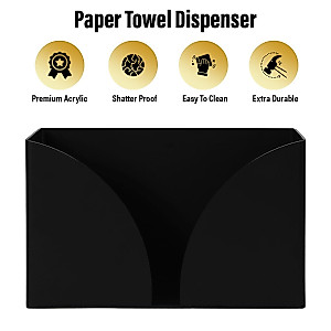 Paper Towel Holder for Bathroom - Acrylic Napkin Holders Great Disposable Hand Towel Tray for Z-Fold, C-Fold, MultiFold Trifold - Bathroom Paper Towel Holder Commercial or Home Use, Black