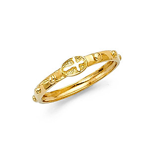 GM Wedding Collection 14k Yellow Gold 2mm Religious Rosario Eternity Band - Size 8