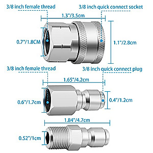 4PCS 3/8 Inch NPT Quick Connect Pressure Washer Coupler，Stainless Steel Pressure Washer Adapter Set, Male and Female Power Washer Quick Disconnect Kit
