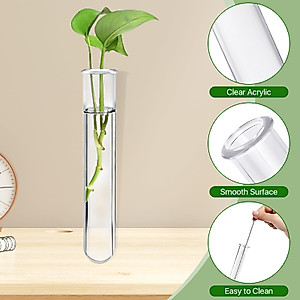 Worldity 15 Pcs Clear Test Tubes for Plant, 20 ml Plant Propagation Tube with Brush, Plastic Test Tubes for Hydroponic Plants, Flowers, Home Office Wall Decor (12 cm)