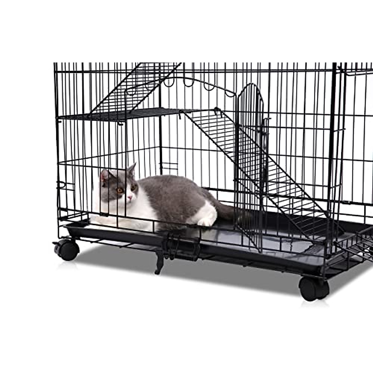 Homey PET INC Folding Wire Cat Ferret Habitat Crate with Casters,Tray and Hammock
