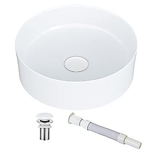 KINGWONG 16 Inch Vessel Sink for Bathroom Modern Round Bathroom Sinks Above Counter White Ceramic Porcelain Farmhouse Vessel Sink Basins Bathroom sink bowl for Cabinet Lavatory Vanity