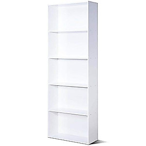 DORTALA Bookcase 5-Shelf Multi-Functional Modern Wood Storage Display Open Bookshelf for Home Office, White