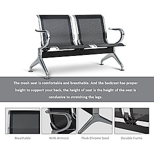 FIZZEEY Waiting Room Chairs, 2 Seat Office Guest Reception Chairs, Waiting Room Bench Furniture for Hospital Bank Airport, Black
