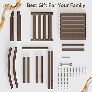 EFURDEN Outdoor Rocking Chair, HDPE Rocking Chair with Widened Seat and High Back, Weather Resistant and Fade Resistant Porch Rockers, Oversized Rocking Chair for Porch, Patio, Deck, Brown