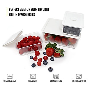 Refrigerator Organizer Bins with Removable Drain Tray for Fruits and Vegetables, Produce Saver, Small and Medium Storage Containers, 3-Piece Set, Clear, Dishwasher Safe, BPA-Free, Stackable Fridge Bin