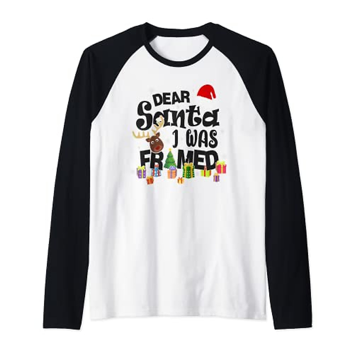 Dear Santa, I was Framed Funny Christmas Stocking Stuffer Raglan Baseball Tee
