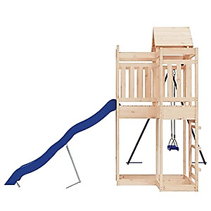 GOLINPEILO Outdoor Playset Solid Wood Pine, Garden Play Set with 1 Play Tower, 1 Wave Slide, 1 Single Swing Set, Modern Outdoor Backyard Children's Climbing Playground Playset(Style D)