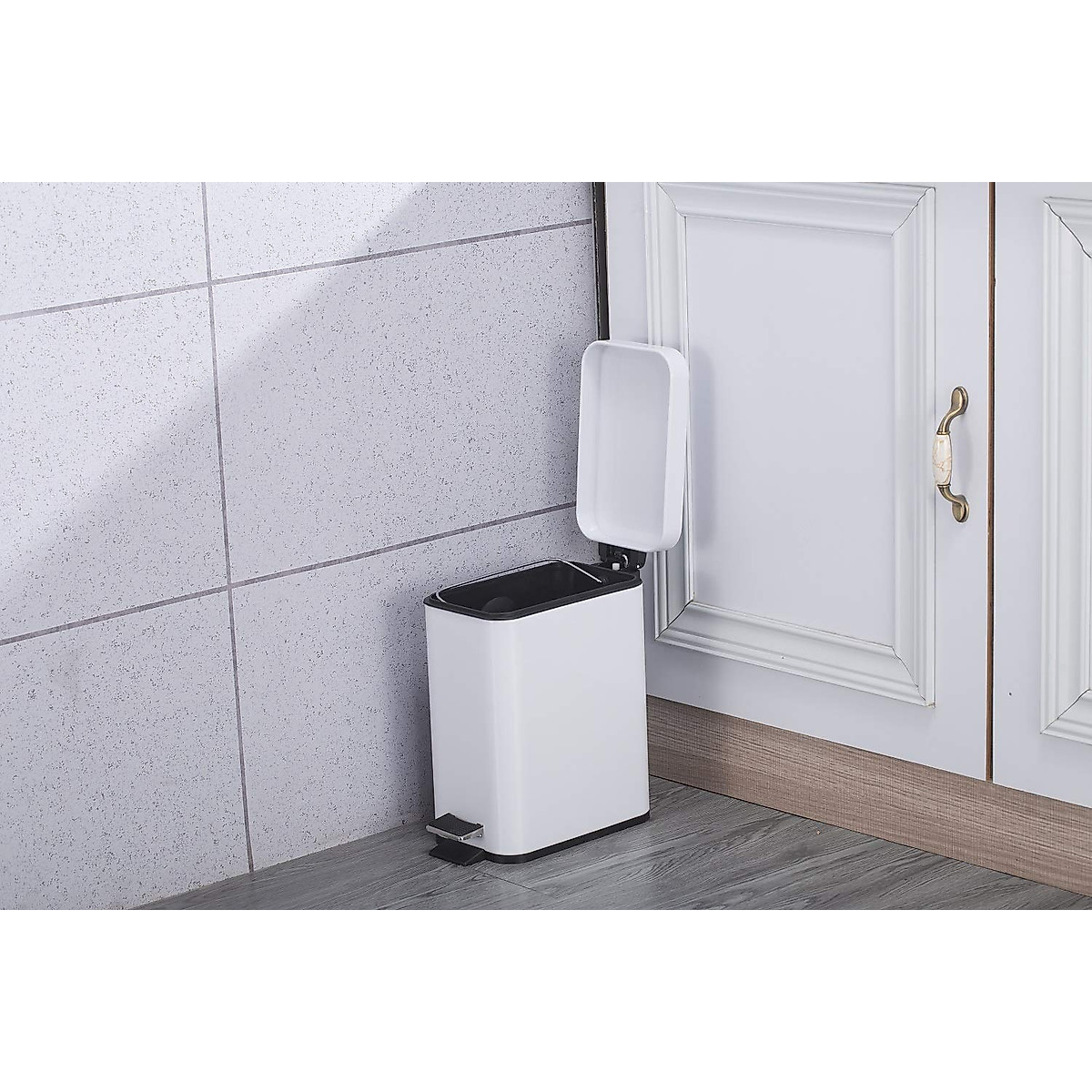 Smartbin 5L 1.3 Gal Stainless Steel Kitchen Trash Can Pedal Dust Bin Waste Basket Garbage Bin with Lid Inner Bucket Rectangular Waste Bin in-Home Recycle Bin
