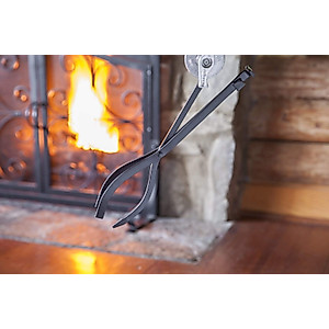 Plow & Hearth 5 Piece Hand Forged Iron Compact Fireplace Tool Set | Poker | Tongs | Shovel | Broom | Hearth Accessory| Black Finish | 10.25" x 20"H