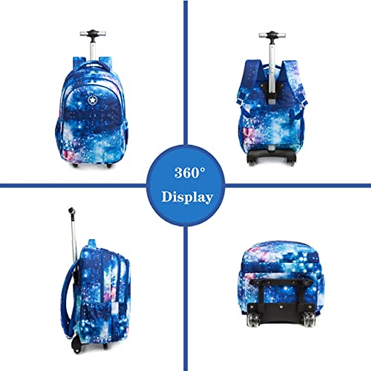 Oruiji Large Rolling Backpack for Boys Backpack with Lunch Box Pencil Case Galaxy Wheeled Backpack Carry on Luggage for Teen Boys