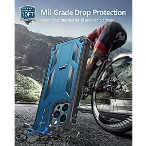 FNTCASE for iPhone 12-Pro-Max Phone Case: Military Grade Drop Proof Protection Mobile Cover with Kickstand | Matte Textured Rugged Shockproof TPU | Protective Sturdy Cases - Blue