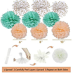 Mint Peach Birthday Party Decorations, Happy Birthday Decoration Set with Birthday Banner Pom Poms Circle Dot Garland and Tassel Garland for Women Grils Birthday Party Decor