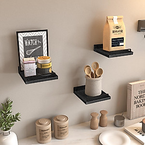 RYOFOBETTO Small Floating Shelf, 6 X 6 Inches Farmhouse Wall Shelves for Living Room, Bedroom, Picture Frames, Plants, Kitchen, Set of 3 (Black)