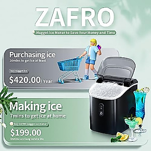 Nugget Ice Makers Countertop with Soft Chewable Pellet Ice, Pebble Ice Maker Machine with Self-Cleaning, 35Lbs/24Hrs, One-Click Operation, Ice Basket/Ice Scoop for Kitchen/Office, Black(with Handle)