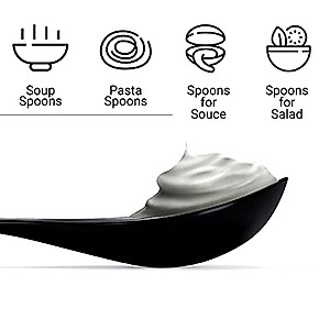 18 Pack Large Black Mixing Heavy Duty Disposable Plastic Serving Spoons Utensils Set - 10" Big Heavy Weight Reusable Cooking Plasticware for Party Buffet Catering Hard Silverware for Salads Sauses